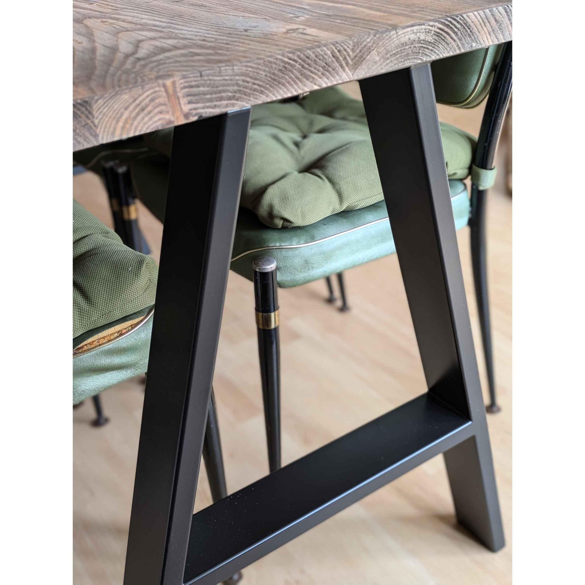 BLAKE: Reclaimed Dining Table with Black A-Frame Legs - RizAndMicaMake