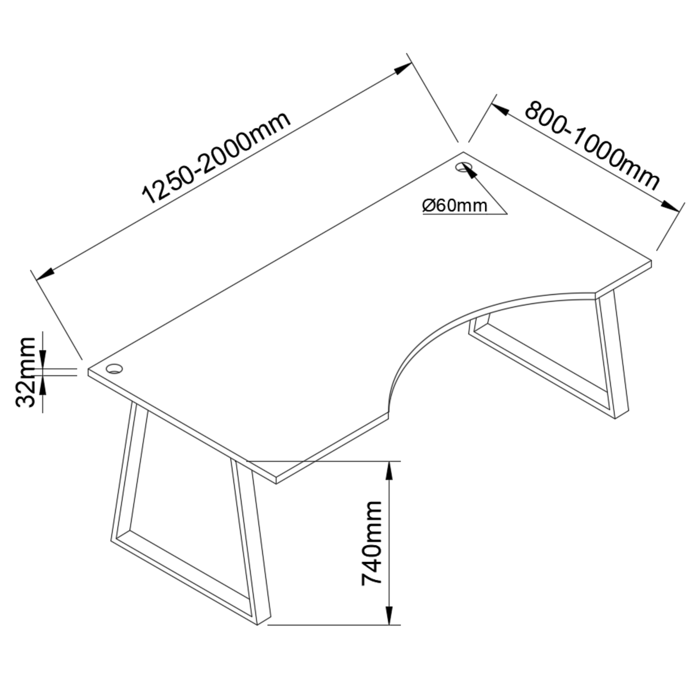Reclaimed Curved Desk with Trapezium Legs | Unique Design | Free ...