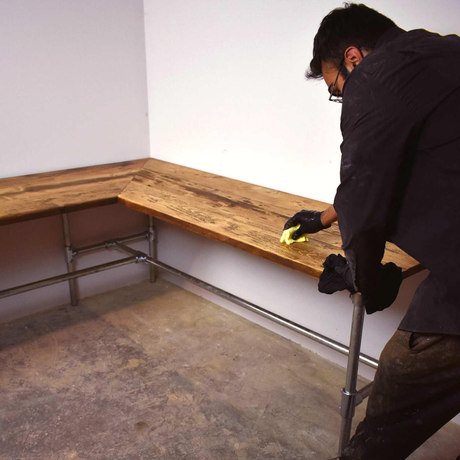 TASMINA: Reclaimed Wood Corner Scaffold Desk + Printer Shelf ...