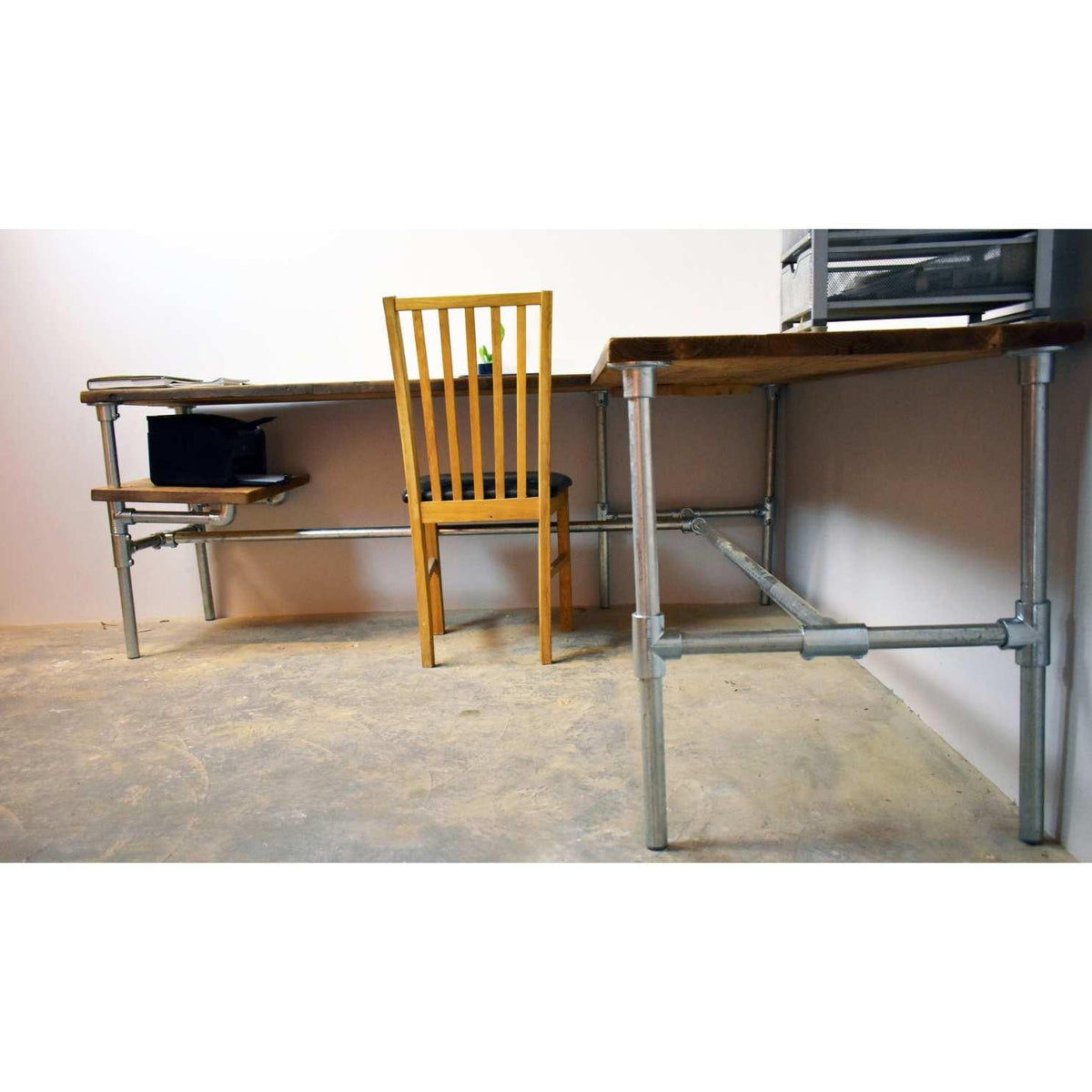 TASMINA: Reclaimed Wood Corner Scaffold Desk + Printer Shelf ...