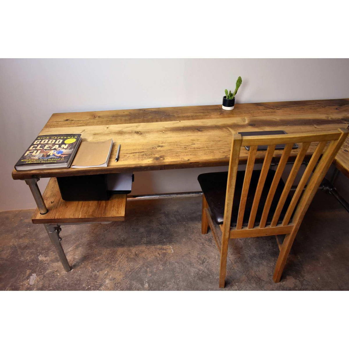 TASMINA: Reclaimed Wood Corner Scaffold Desk + Printer Shelf ...