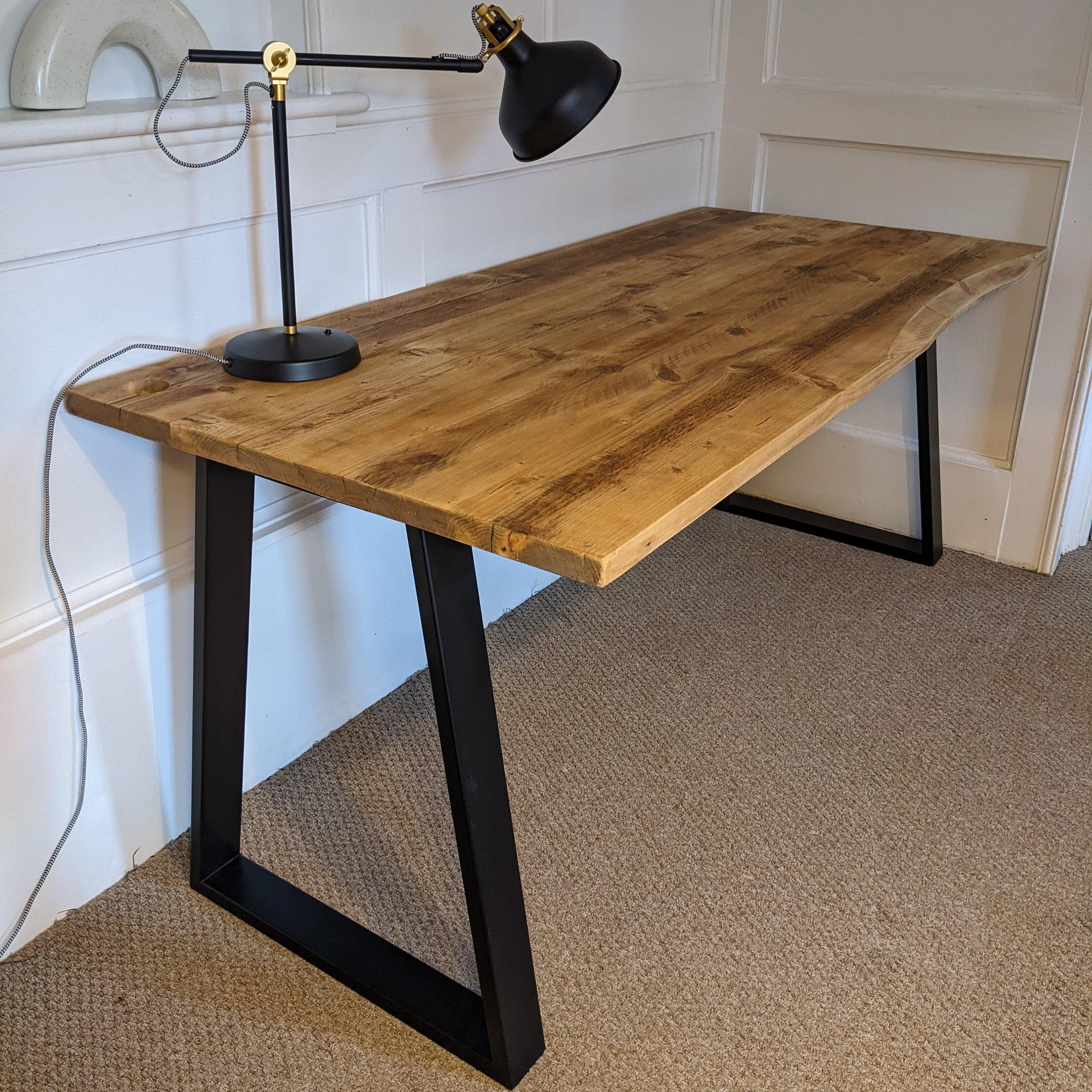 ARAV: Reclaimed Bevelled Edged Desk with Trapezium Legs + Cabling Holes ...