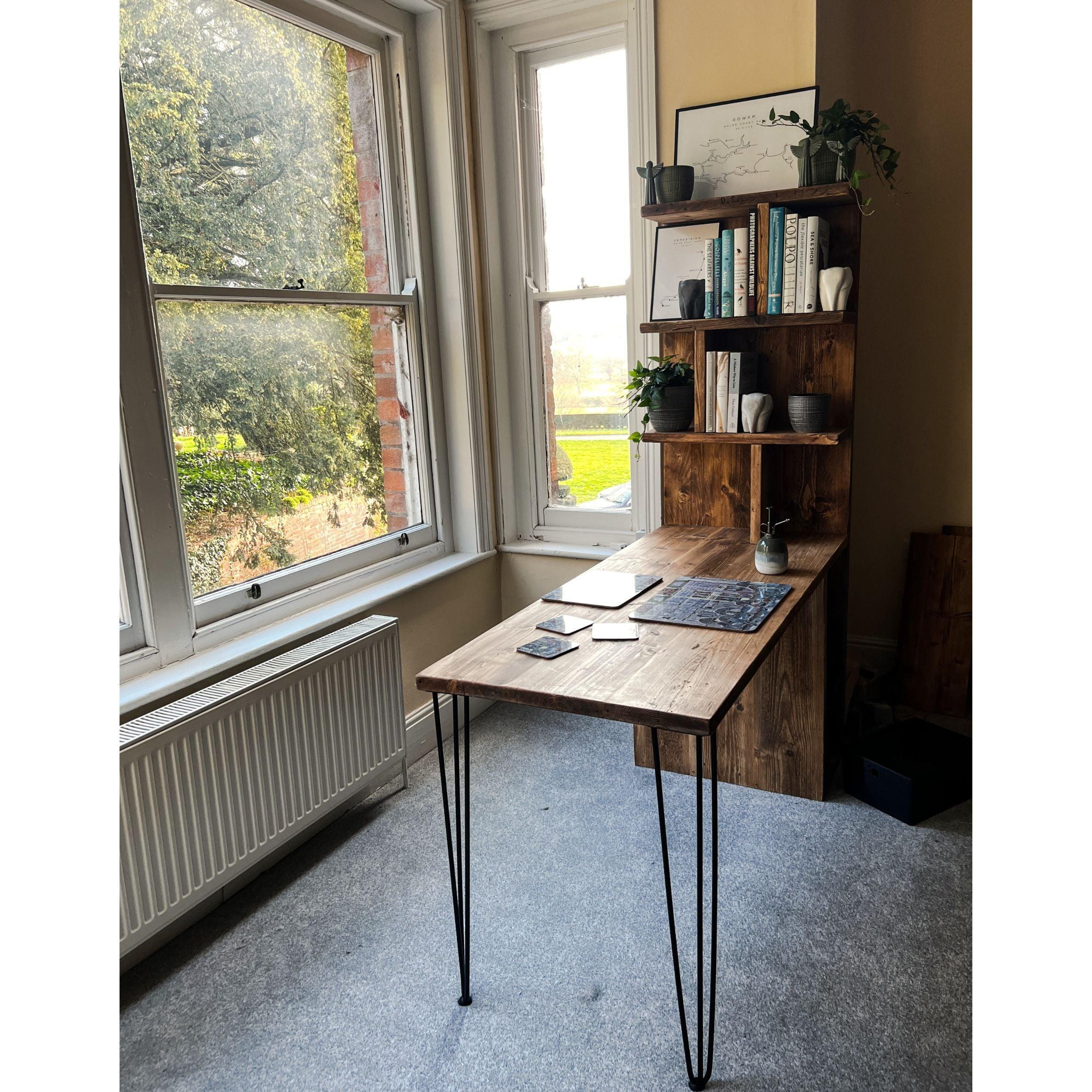 Reclaimed Wood Office Desk with Integrated Bookshelf | Multi-Functional ...