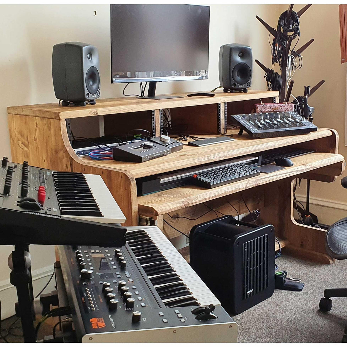 LUNA: Reclaimed Musician's Studio Desk/ 3 Tier Workstation with Monito ...